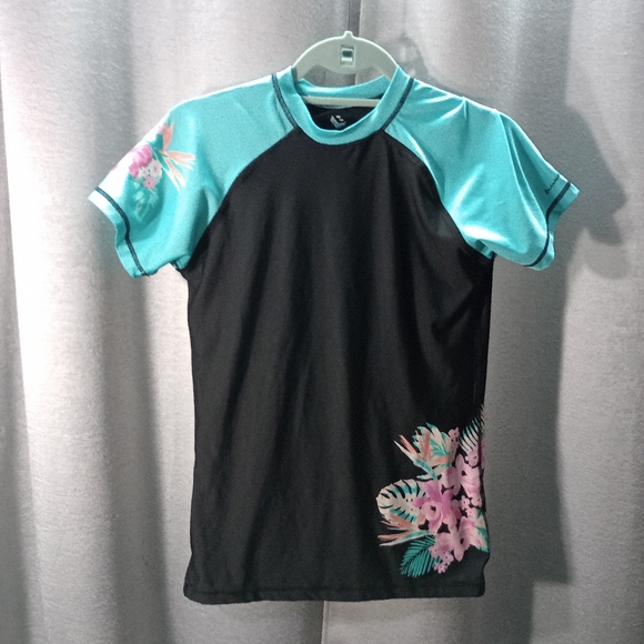 burnside | Swim | New Black Teal Floral Rash Guard | Poshmark